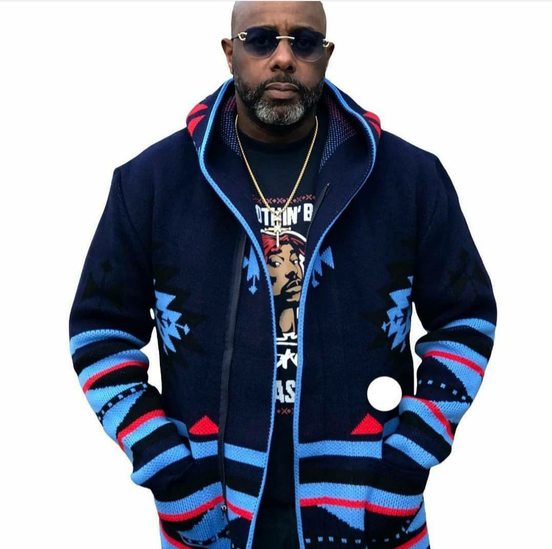 Hooded Cardigan for Men- Navy Aztec – One in a Million